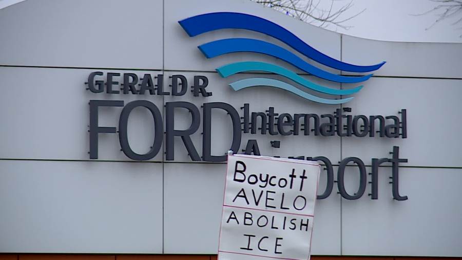 Protesters rally at Ford Airport against Avelo Airlines