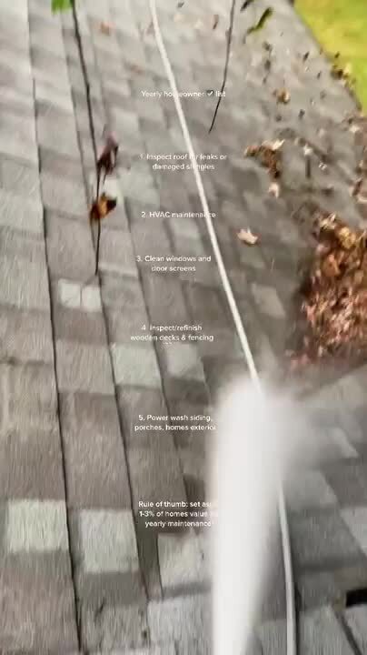 Person shares home maintenance tips while power washing roof