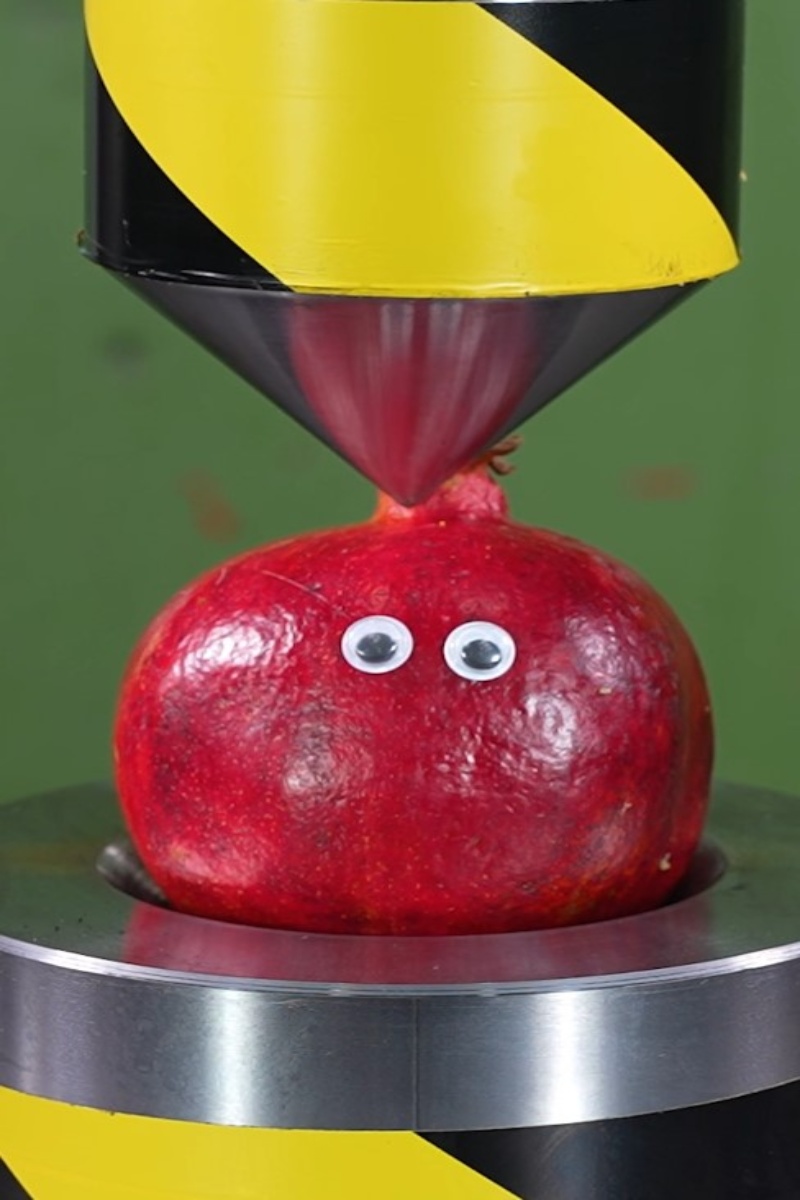 GooglyEyed Pomegranate Meets the Hydraulic Press