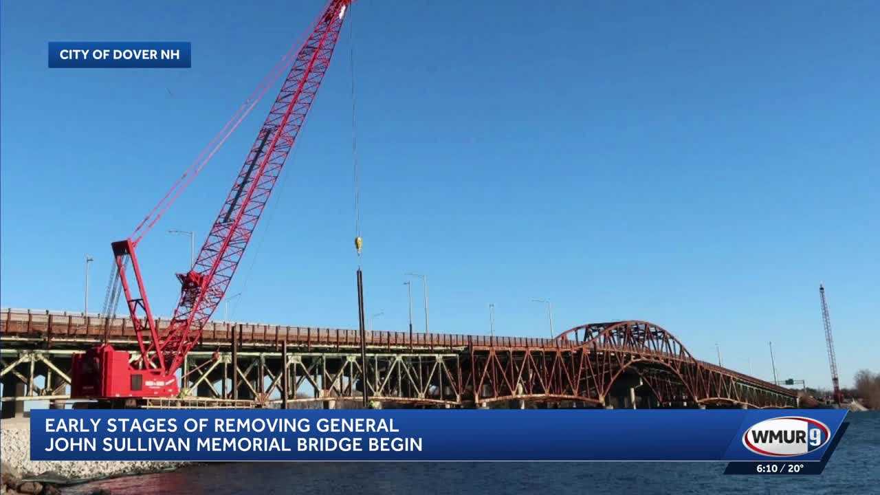 Early stages of General John Sullivan Memorial Bridge removal begin