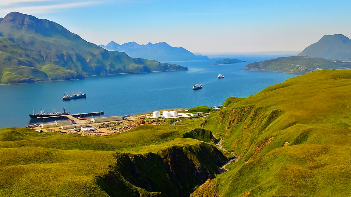 Unalaska Island’s wild river seen from the sky