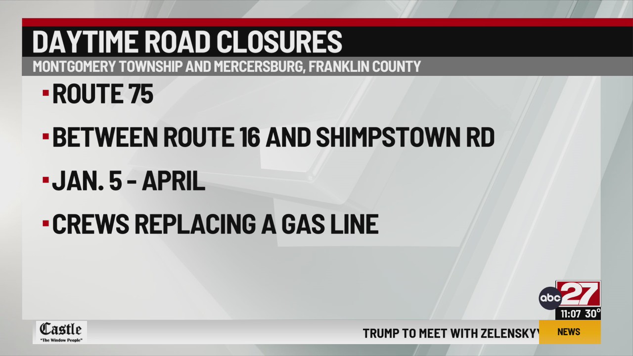 Daytime road closures planned for gas line work in Franklin County