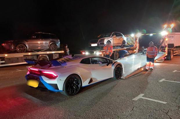 Lamborghini and Bentley seized after group's 'reckless' race on A12