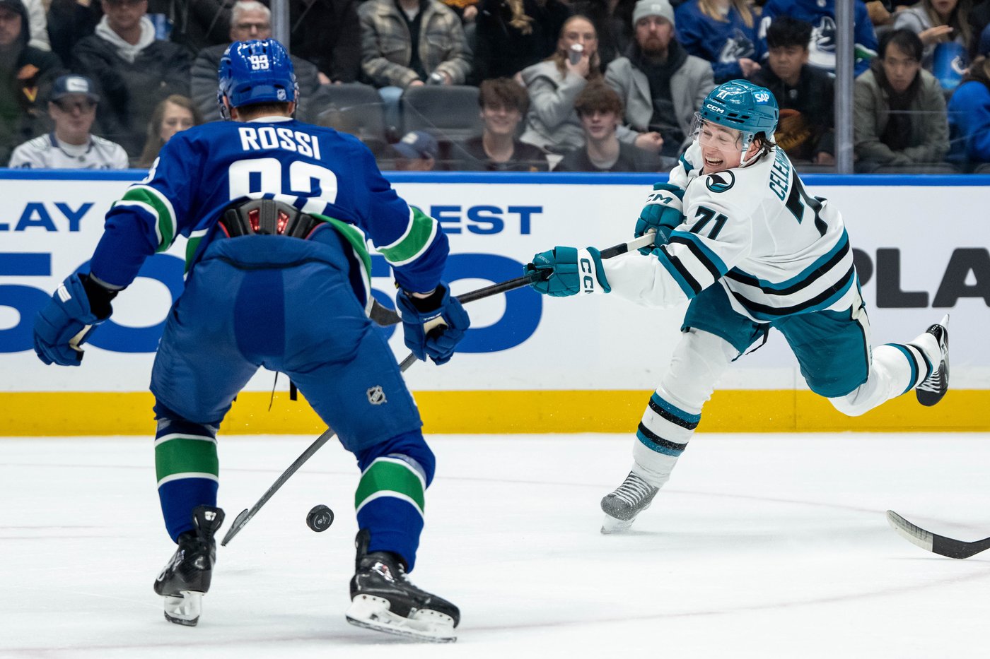 Sharks sensation Celebrini marks milestone with win over Canucks in ...