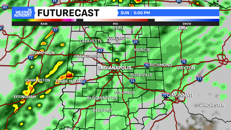 Strong to severe storms will be possible across central Indiana on Sunday