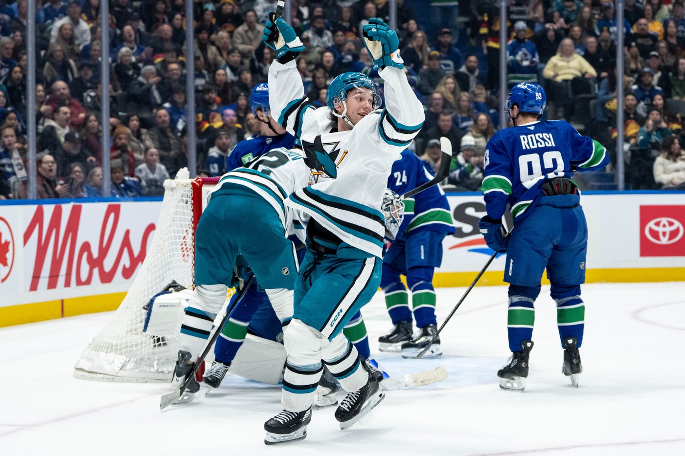 Vancouver product Macklin Celebrini nets two points, Sharks double up ...