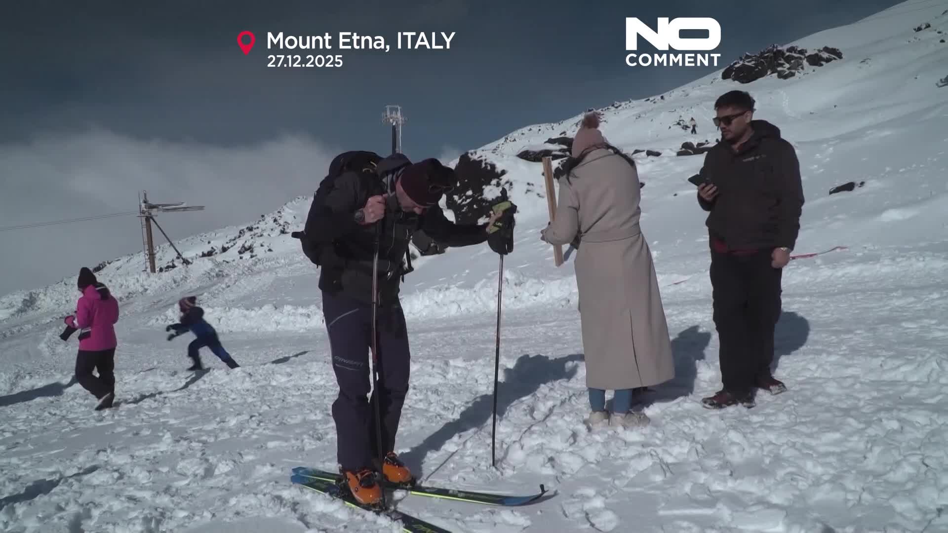 Mount Etna erupts as skiers enjoy spectacle on the slopes