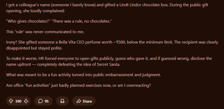 Man shares 'worst Secret Santa' experience after colleague shames his ...