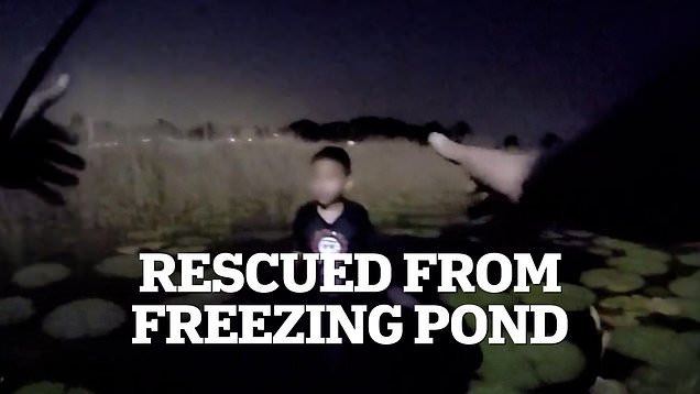 Cops rescue boy from freezing pond before reuniting him with his dad