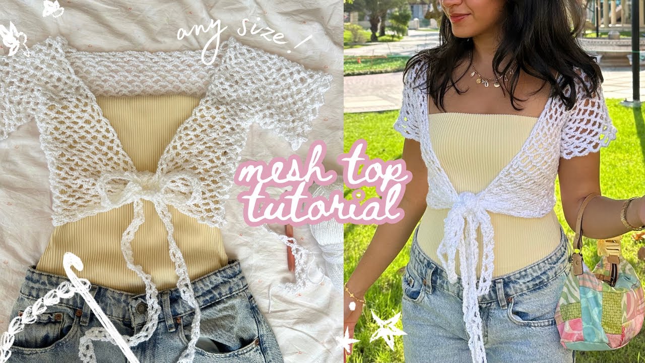 How to crochet a tie front mesh top | Beginner-friendly pattern