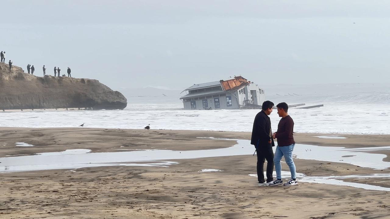 Santa Cruz Wharf collapse floats bathroom to river mouth