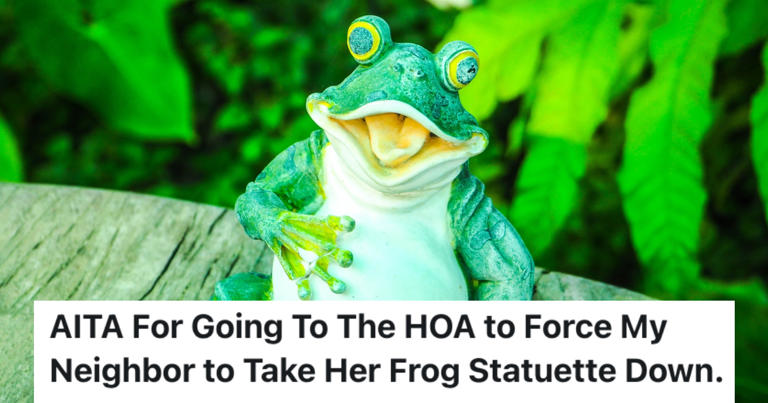 Young daughter got scared by a neighbor’s frog statue, so this ...