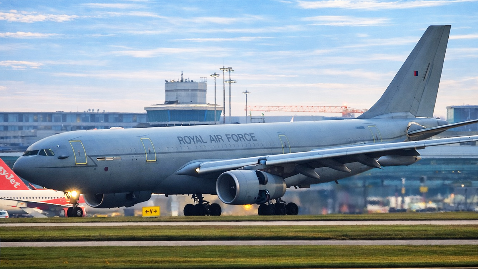 Close-up view of a large military refuelling plane