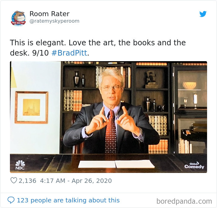 This account rates the rooms of famous people on video calls and here ...