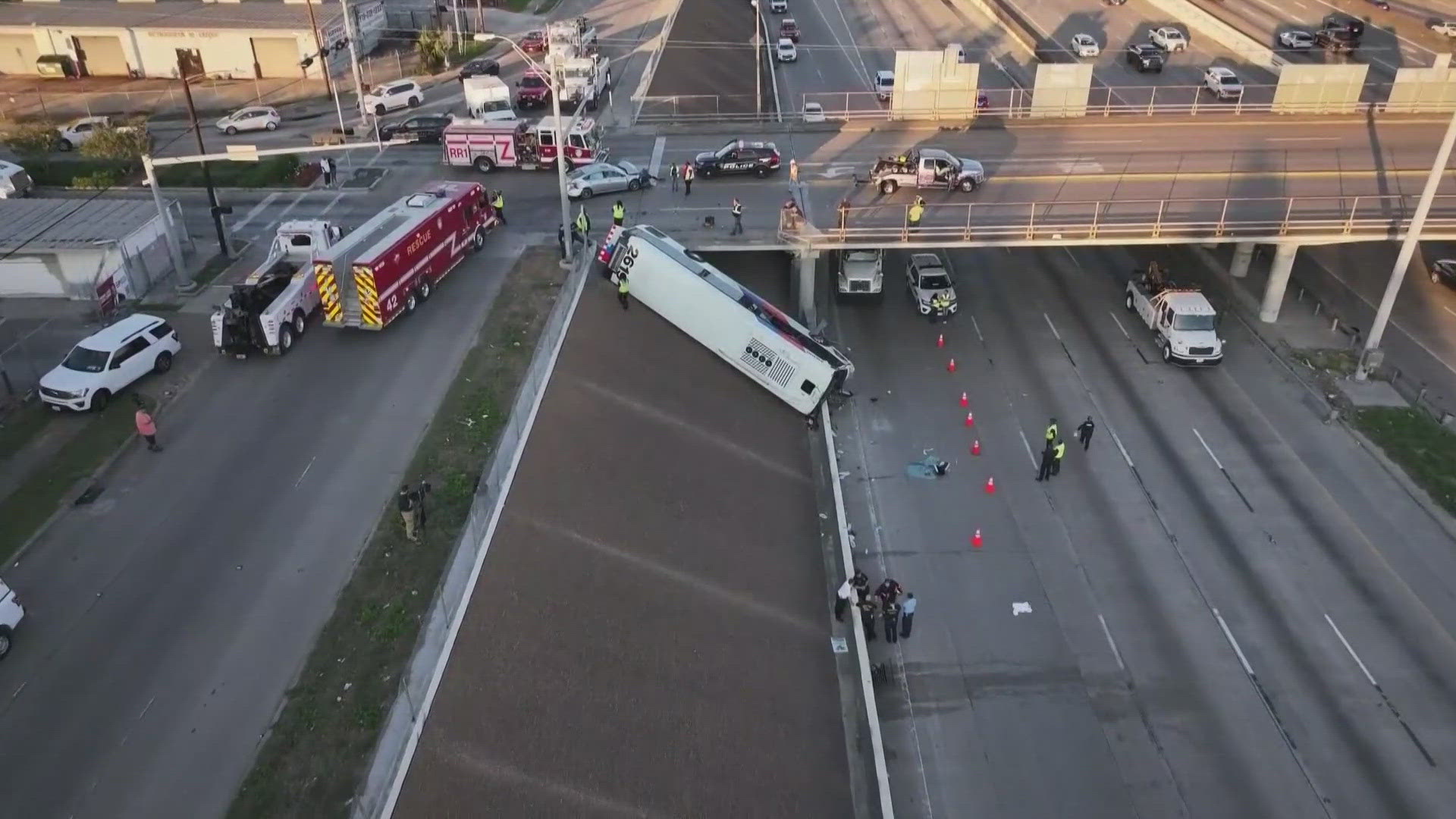 A dozen people injured after bus goes off embankment