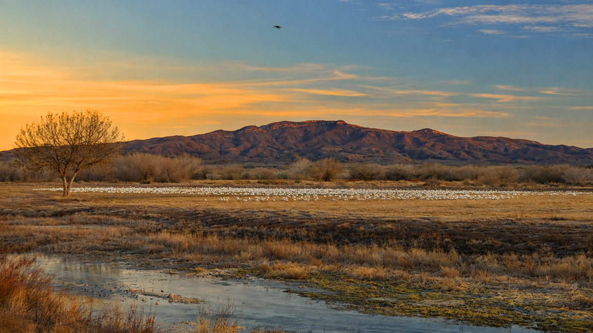 What makes sunset at Bosque del Apache so special?