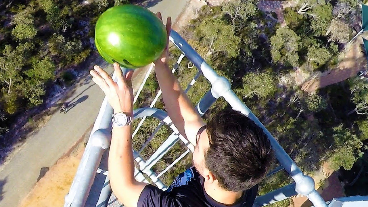 What will a 148-foot drop do to a watermelon?