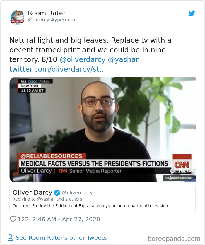 This account rates the rooms of famous people on video calls and here ...