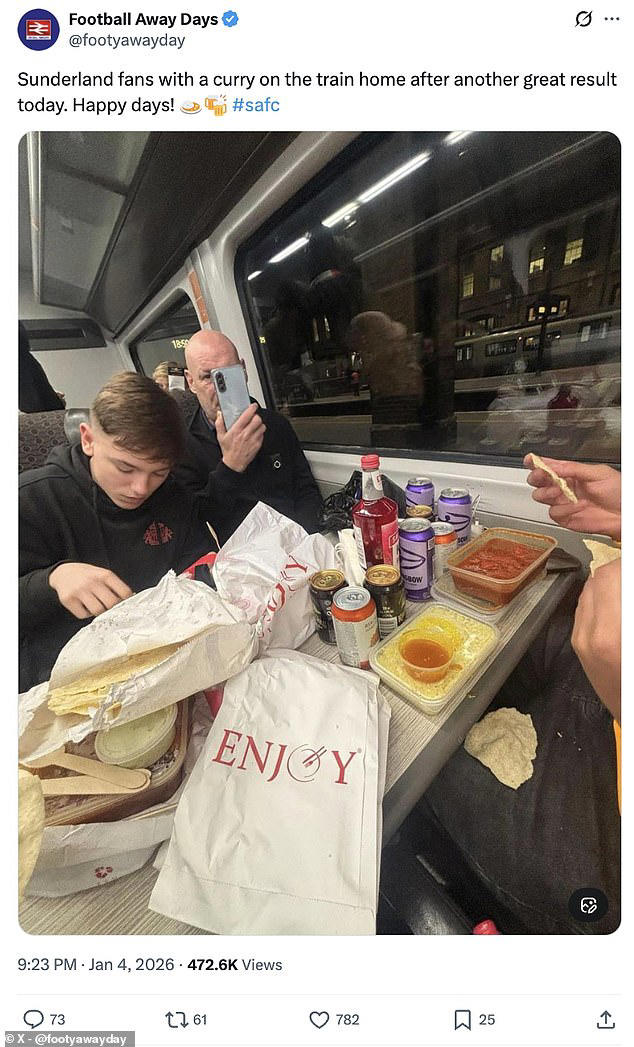 Sunderland football fans bring a full takeaway curry on four-hour train ...