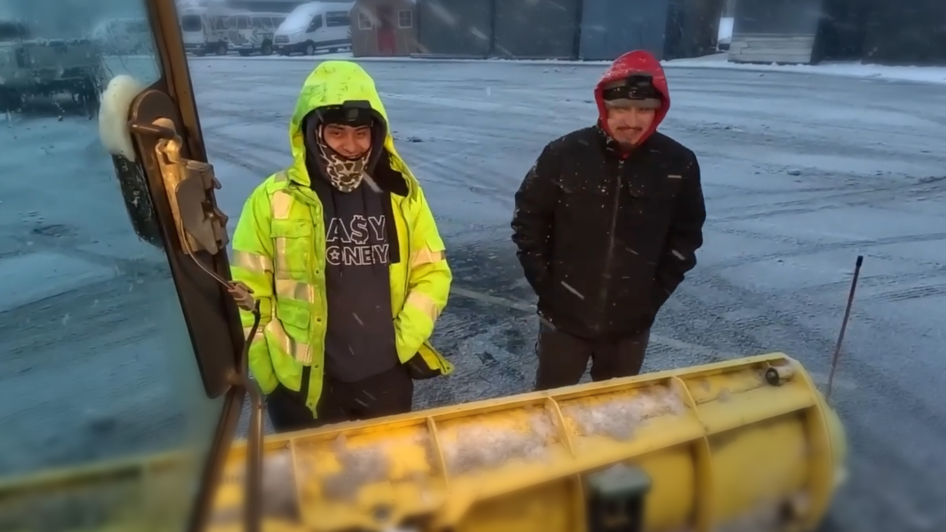 Enjoying ice cream in a snowstorm