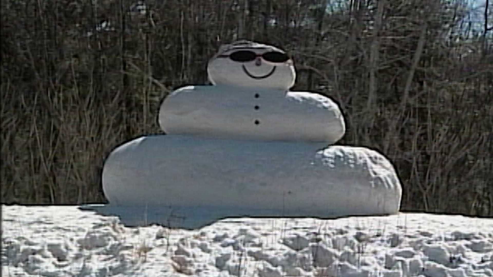 A snowplow and a 10-person crew built this giant snowman in 2007