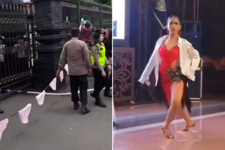 Geger! Massa demo di Kudus bentangkan jemuran celana dalam, protes ...