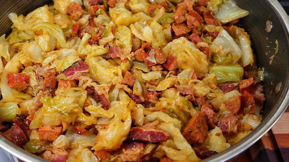 Yummy southern fried cabbage with the nephew!