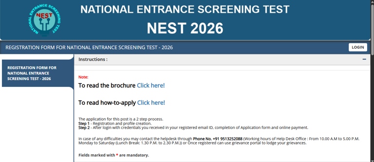 NEST 2026 registration window opens at nestexam.in: Check direct link ...
