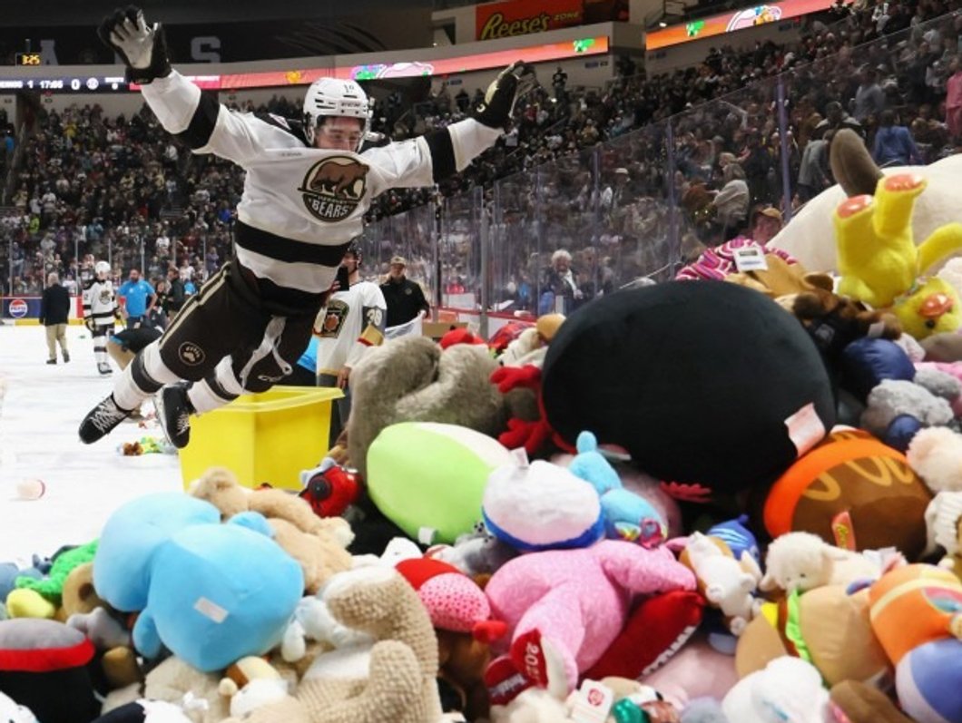 For a good cause: Ice hockey team buried in teddy bears