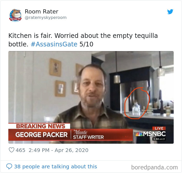 This account rates the rooms of famous people on video calls and here ...