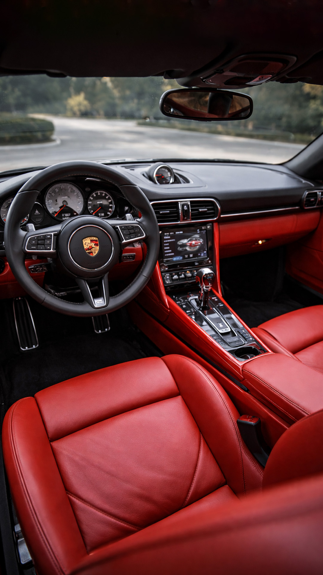 Inside the red interior Porsche 911 Turbo