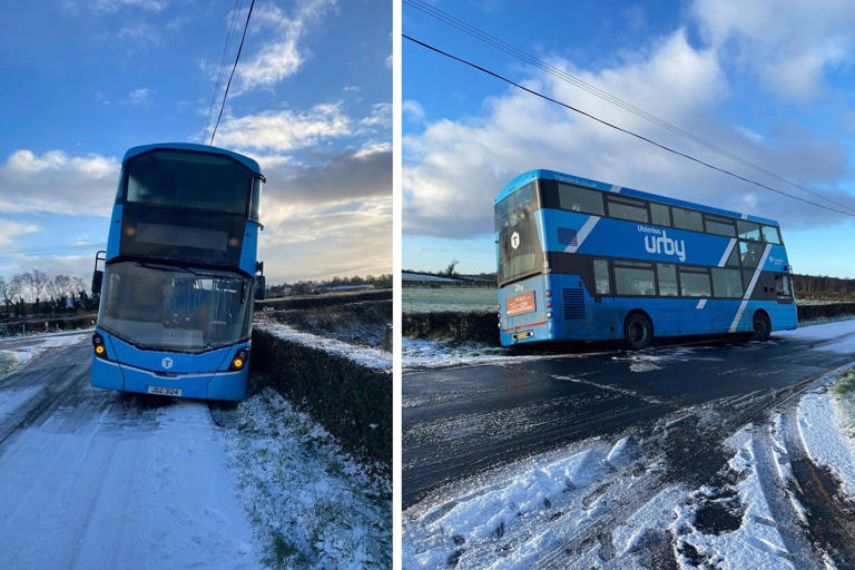 Translink says no-one was hurt when bus skidded off rural road this ...