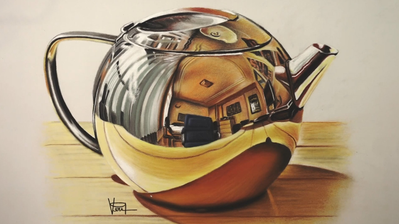 Realistic teapot reflections drawing with fine observation