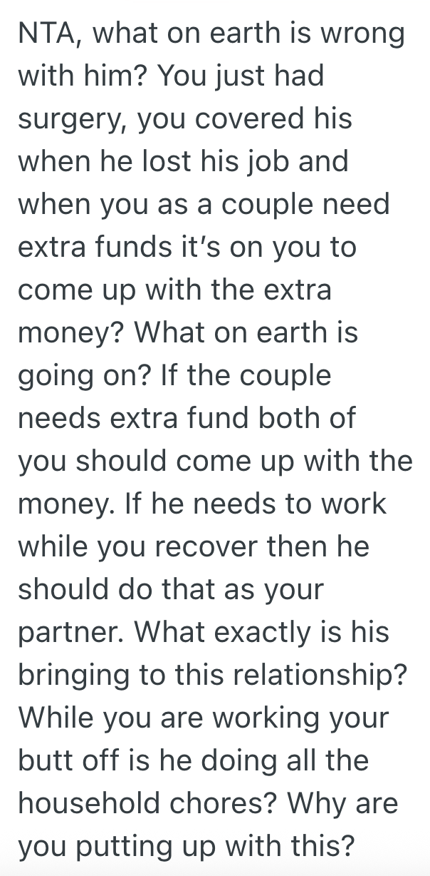 Woman’s husband refuses to work overtime, but he expects her to do more ...