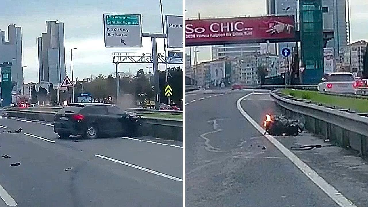 High-speed weave ends in fiery motorway crash