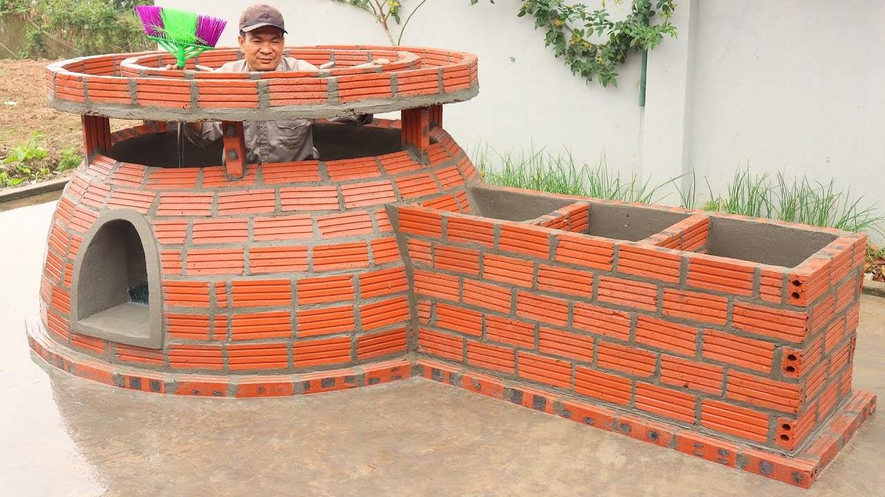 Make arch fish tank from brick and cement