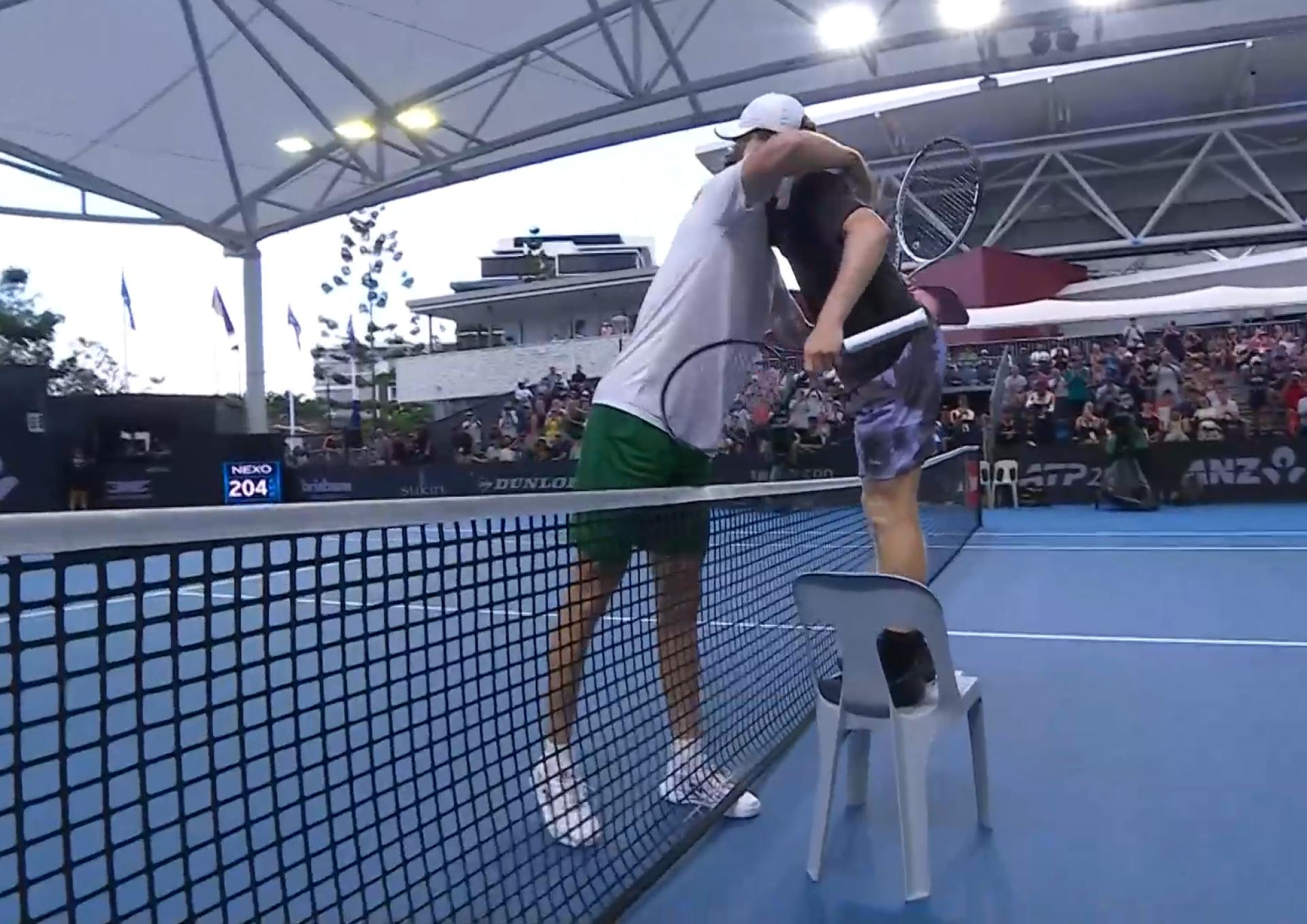 Brisbane: Dane Sweeny falls to Reily Opelka, then uses a chair