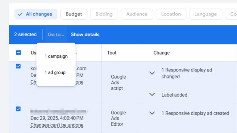 Google Ads adds shortcut button to change history