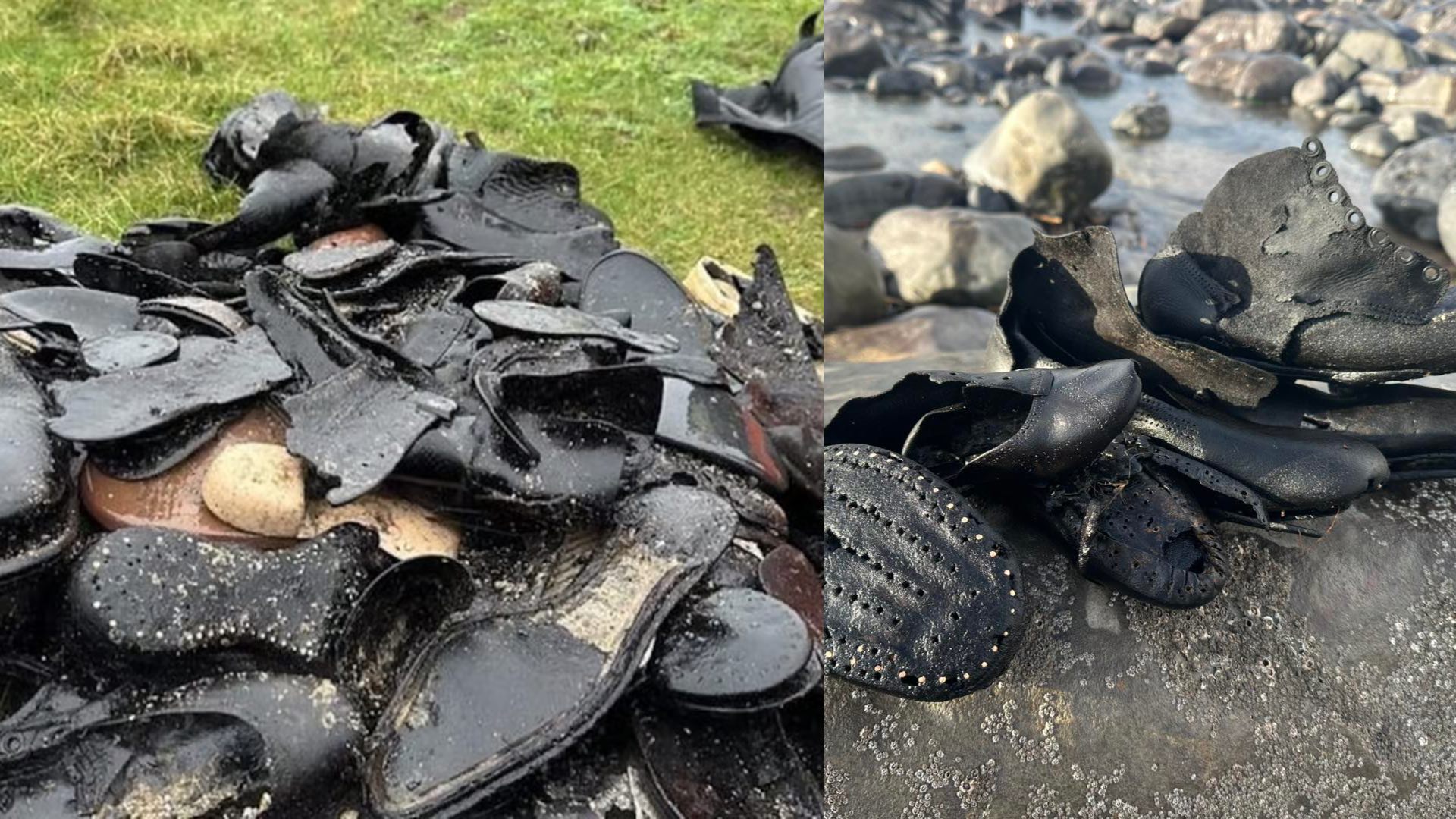Honderden oude schoenen aangespoeld op een strand: nog geen verklaring