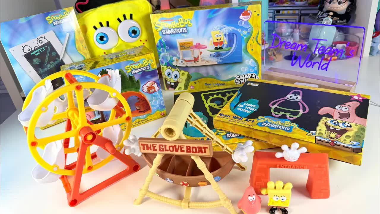 SpongeBob SquarePants ASMR unboxing - neon lights and sets