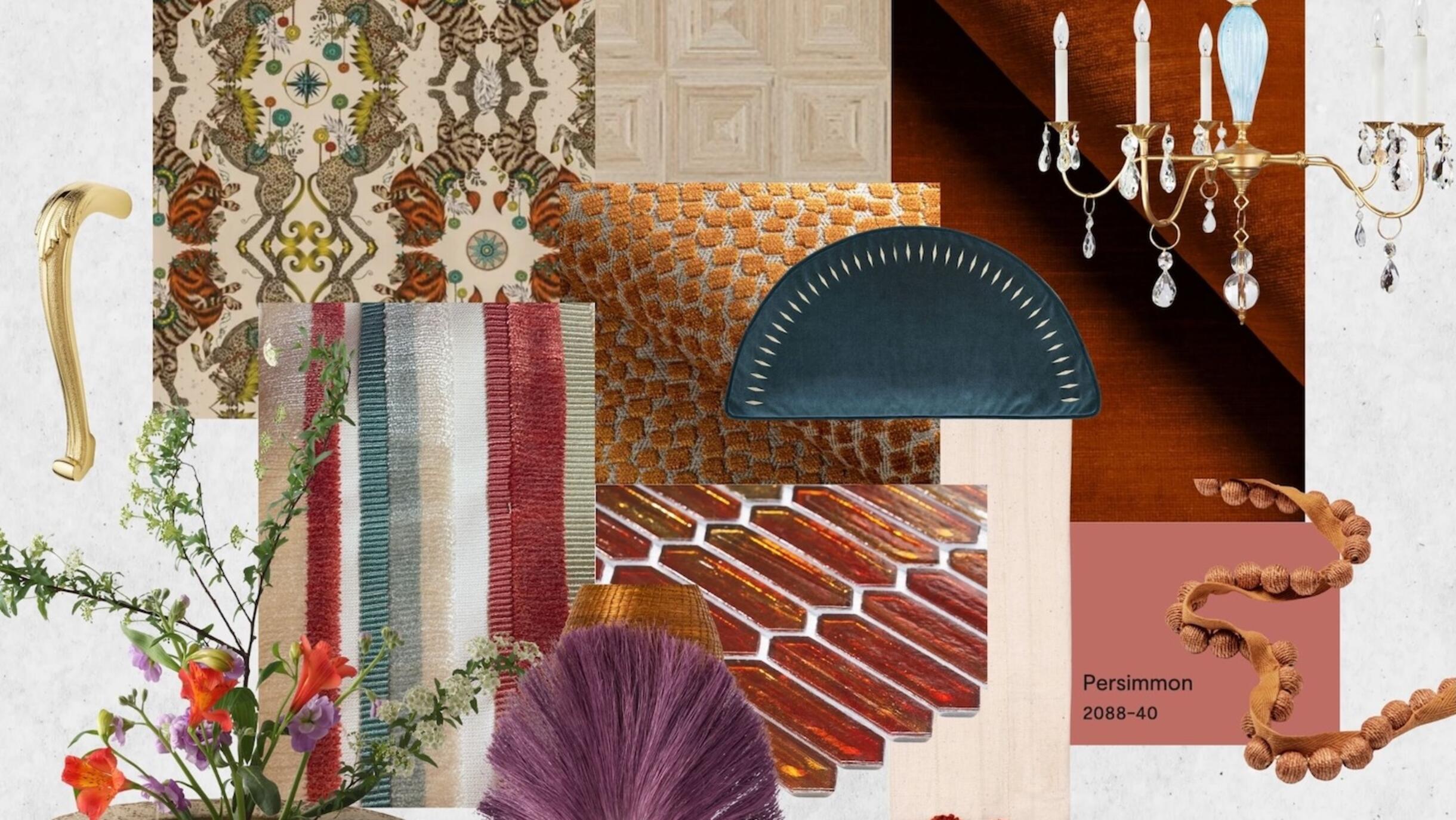 Hayward Design House’s color-rich mix of mottled velvet, jute ball cord ...