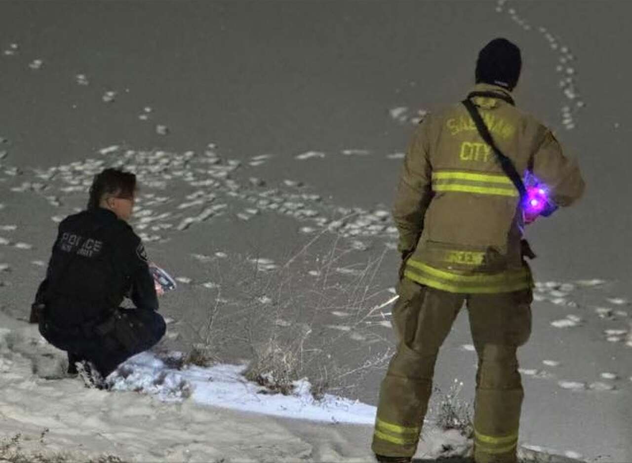 Dog rescued from Saginaw River ice after late-night, multiagency effort