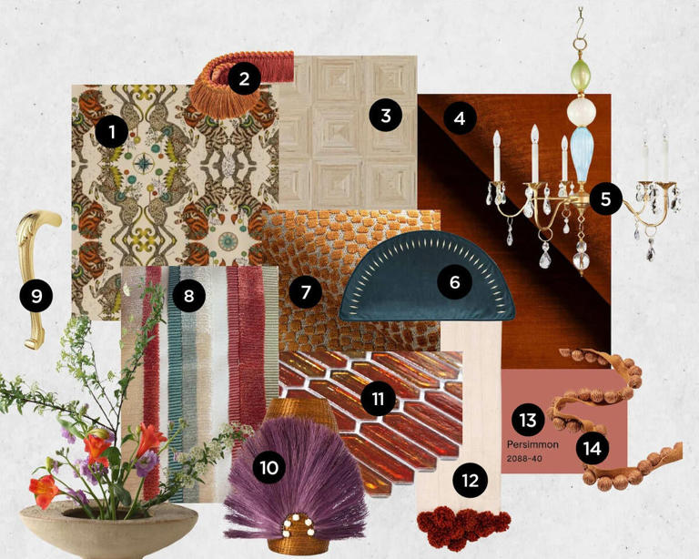 Hayward Design House’s color-rich mix of mottled velvet, jute ball cord ...