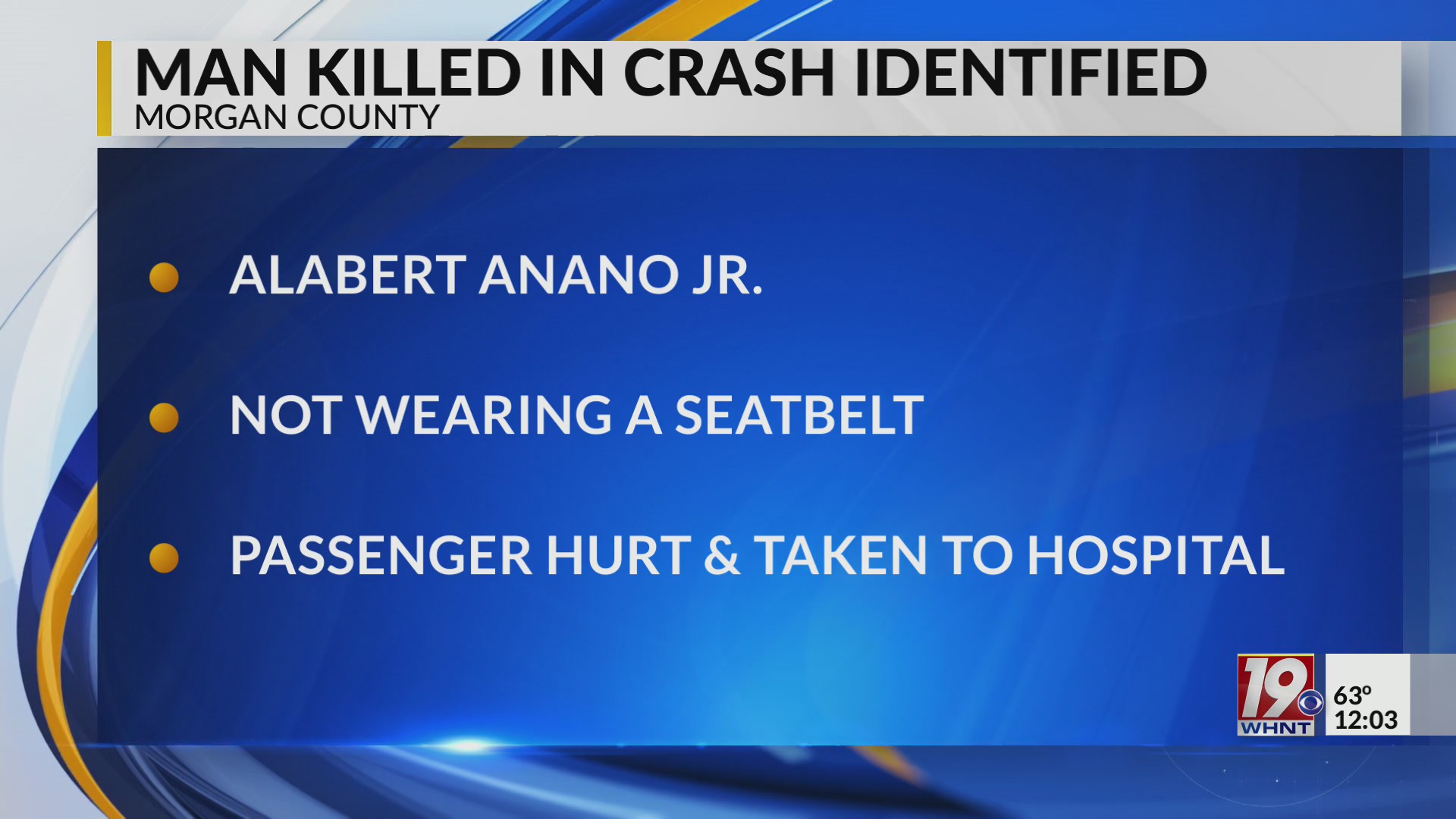 Man killed in Morgan County crash identified | Jan. 5, 2026 | News 19 ...