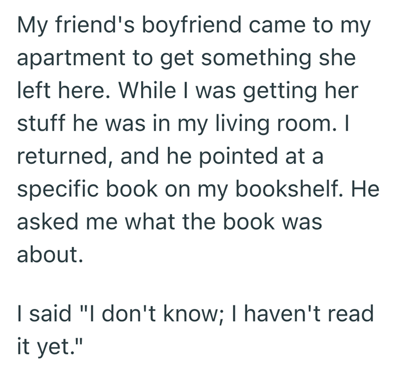 Friend's boyfriend calls out woman for unread books on her bookshelf ...