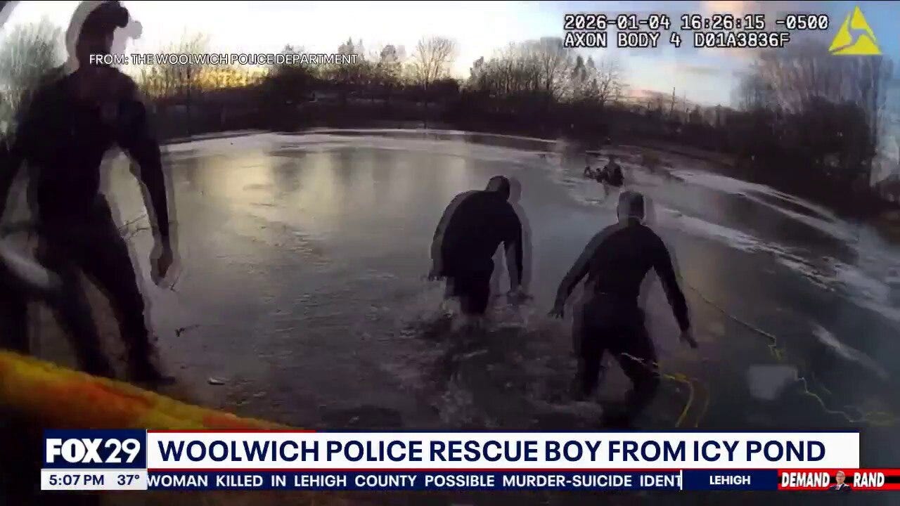 Watch: Police rescue boy stuck in icy pond in New Jersey