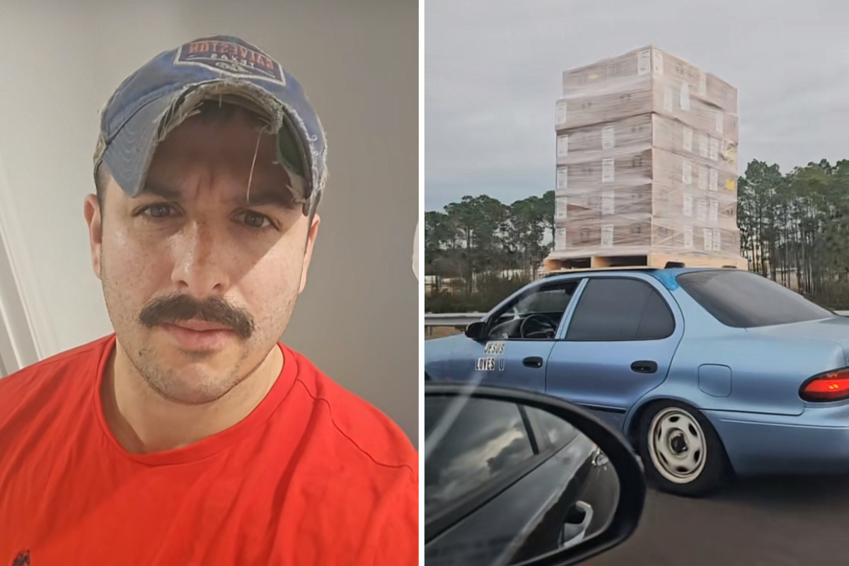 Video toont oude Toyota Corolla die tientallen dozen op het dak vervoert