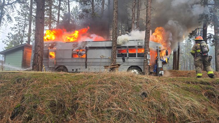 Family bus catches fire near Geiger Heights Monday morning