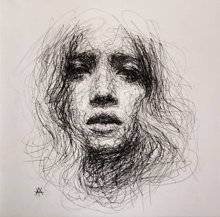This self-taught artist draws female portraits entirely by scribbling ...