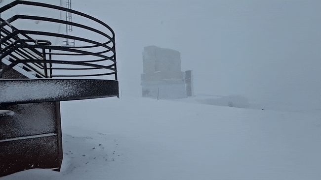 Mauna Kea summit blanketed in snow during Hawaii's winter storm